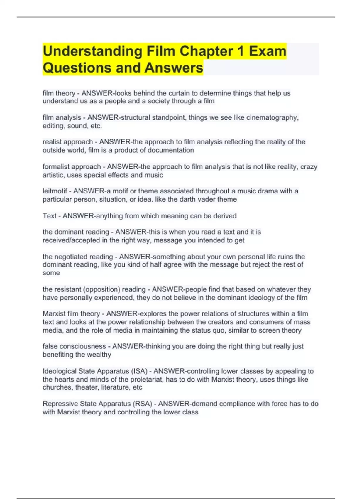 Understanding Film Chapter 1 Exam Questions and Answers - Understanding ...