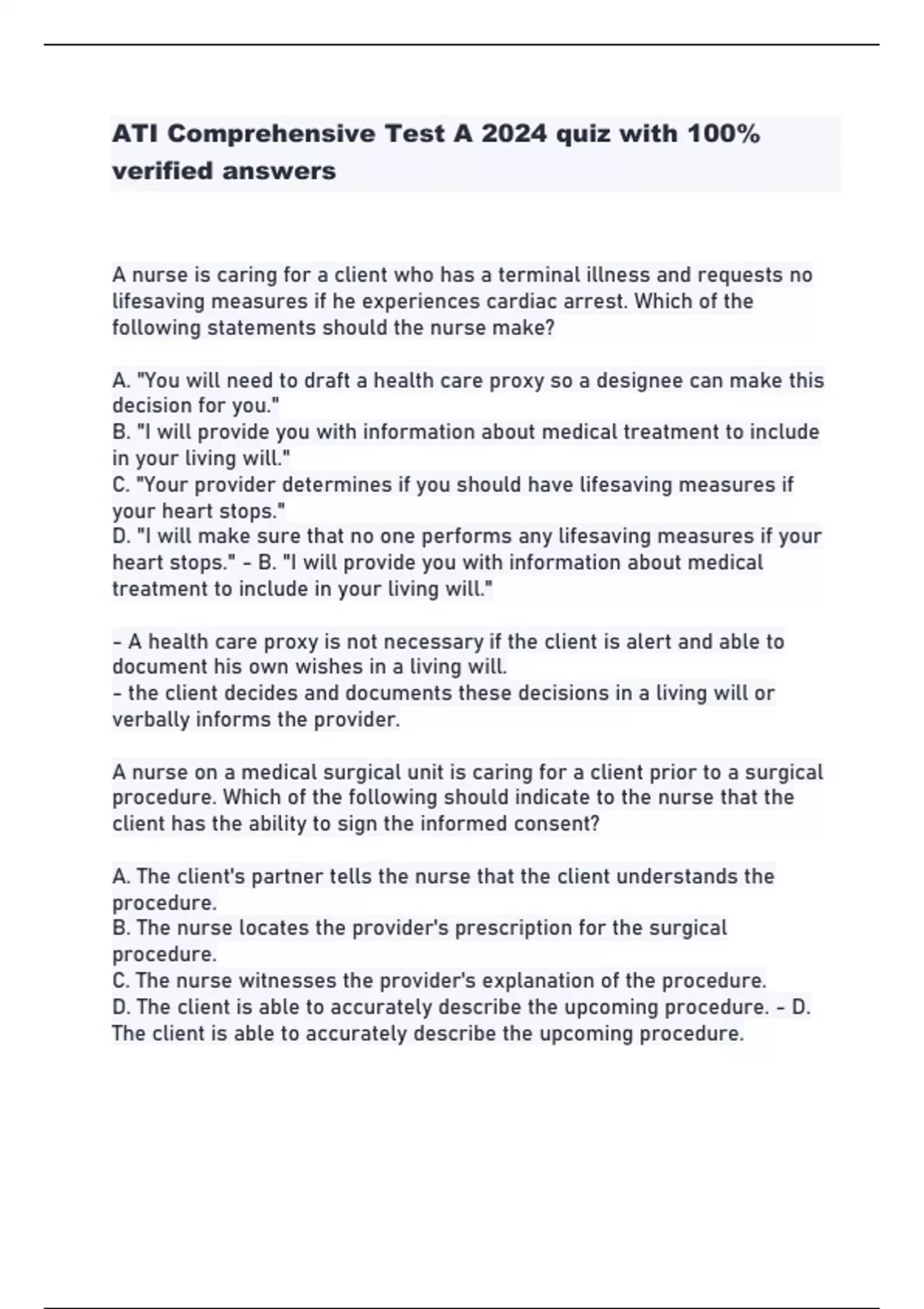 ATI Comprehensive Test A 2024 quiz with 100% verified answers - NCARB ...