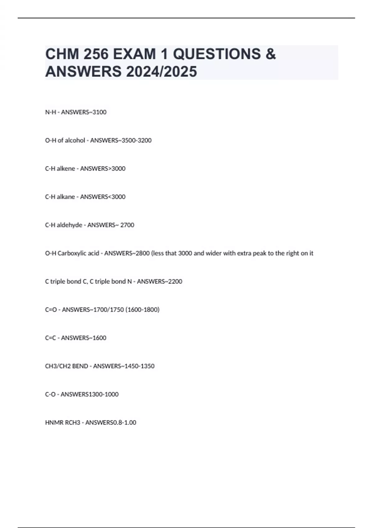CHM 256 EXAM 1 QUESTIONS & ANSWERS 2024/2025 - CHM 256 - Stuvia US