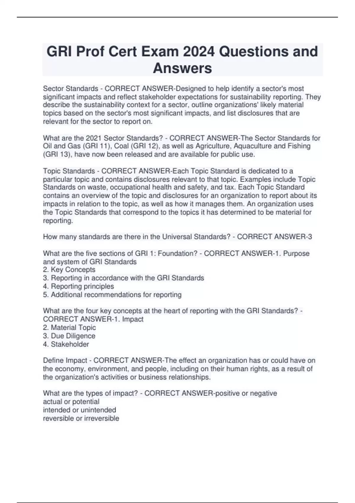 GRI Prof Cert Exam 2024 Questions and Answers - GRI - Stuvia US