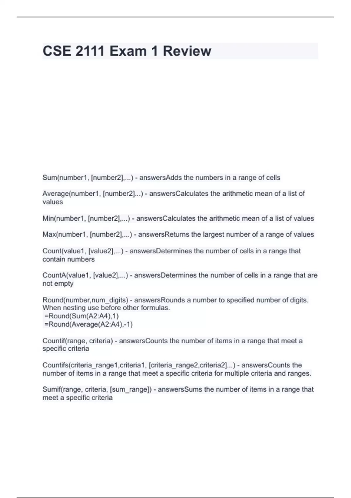 CSE 2111 Exam 1 Review questions with answers - Cse - Stuvia US