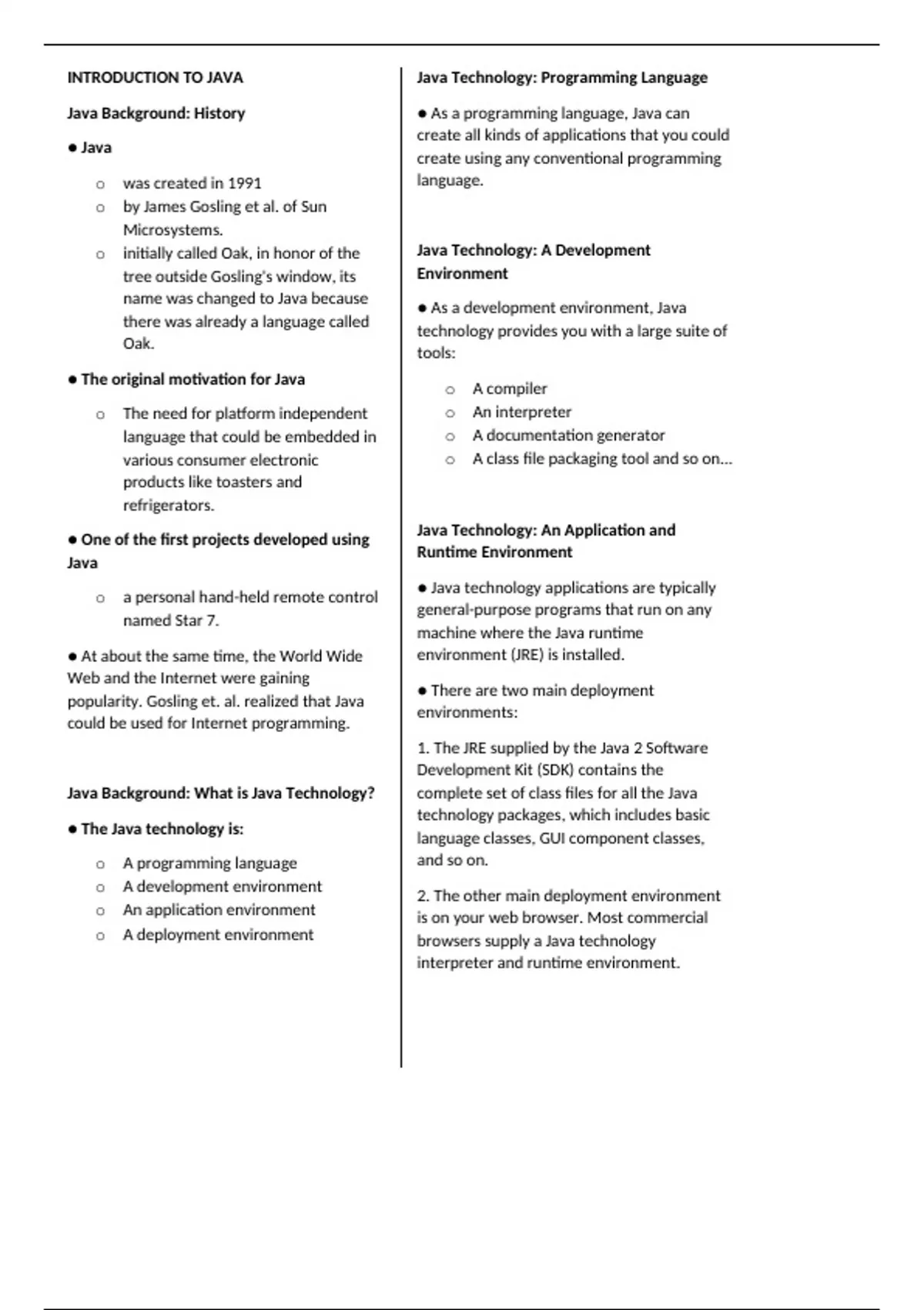 Introduction to JAVA - ITE 012 - Stuvia US