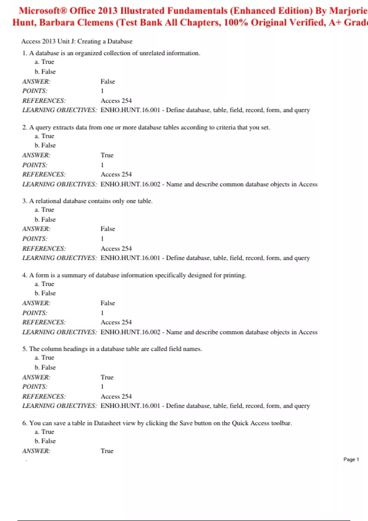Solutions Manual With Test Bank for Microsoft® Office 2013 Illustrated ...