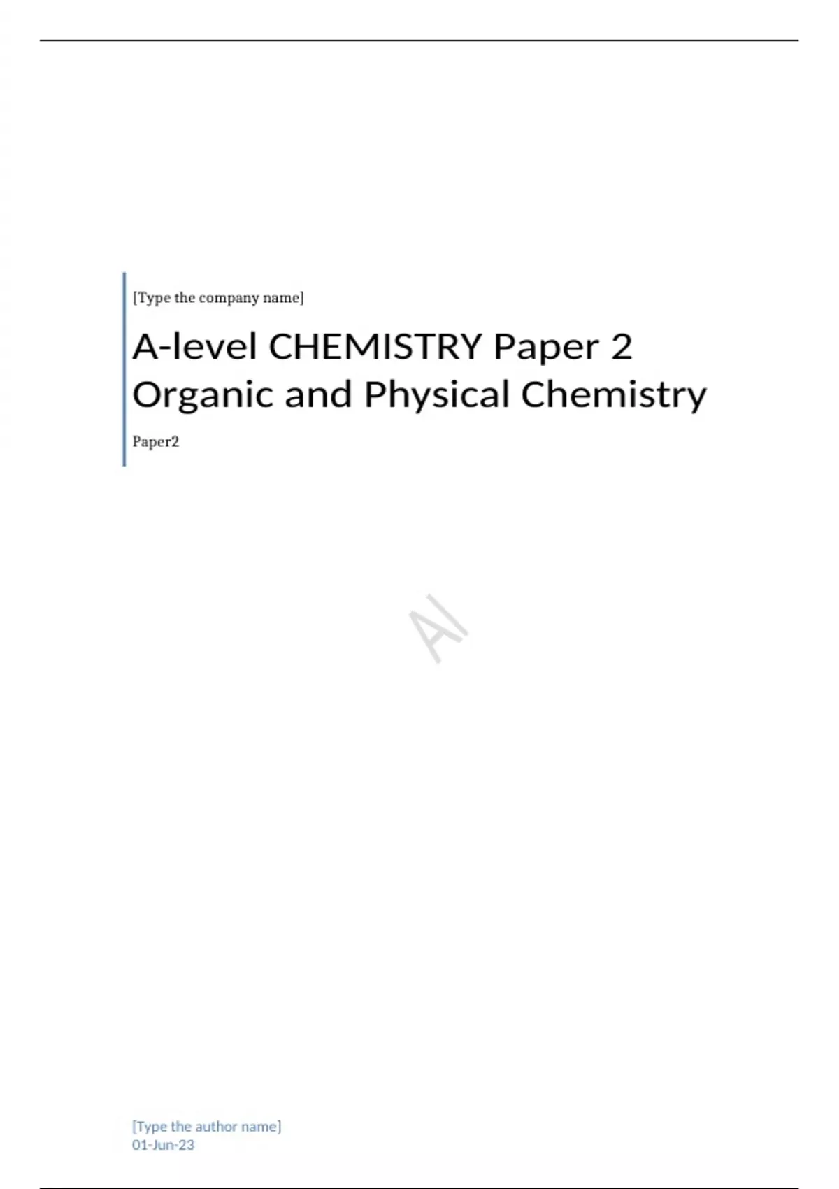 AQA A-level CHEMISTRY Paper 2 Organic and Physical Chemistry QUESTION ...