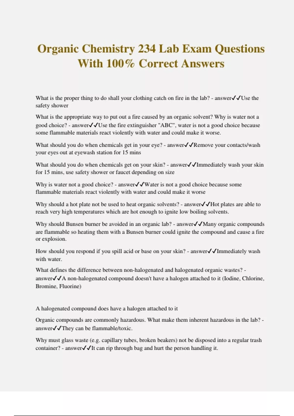 Organic Chemistry 234 Lab Exam Questions With 100% Correct Answers ...