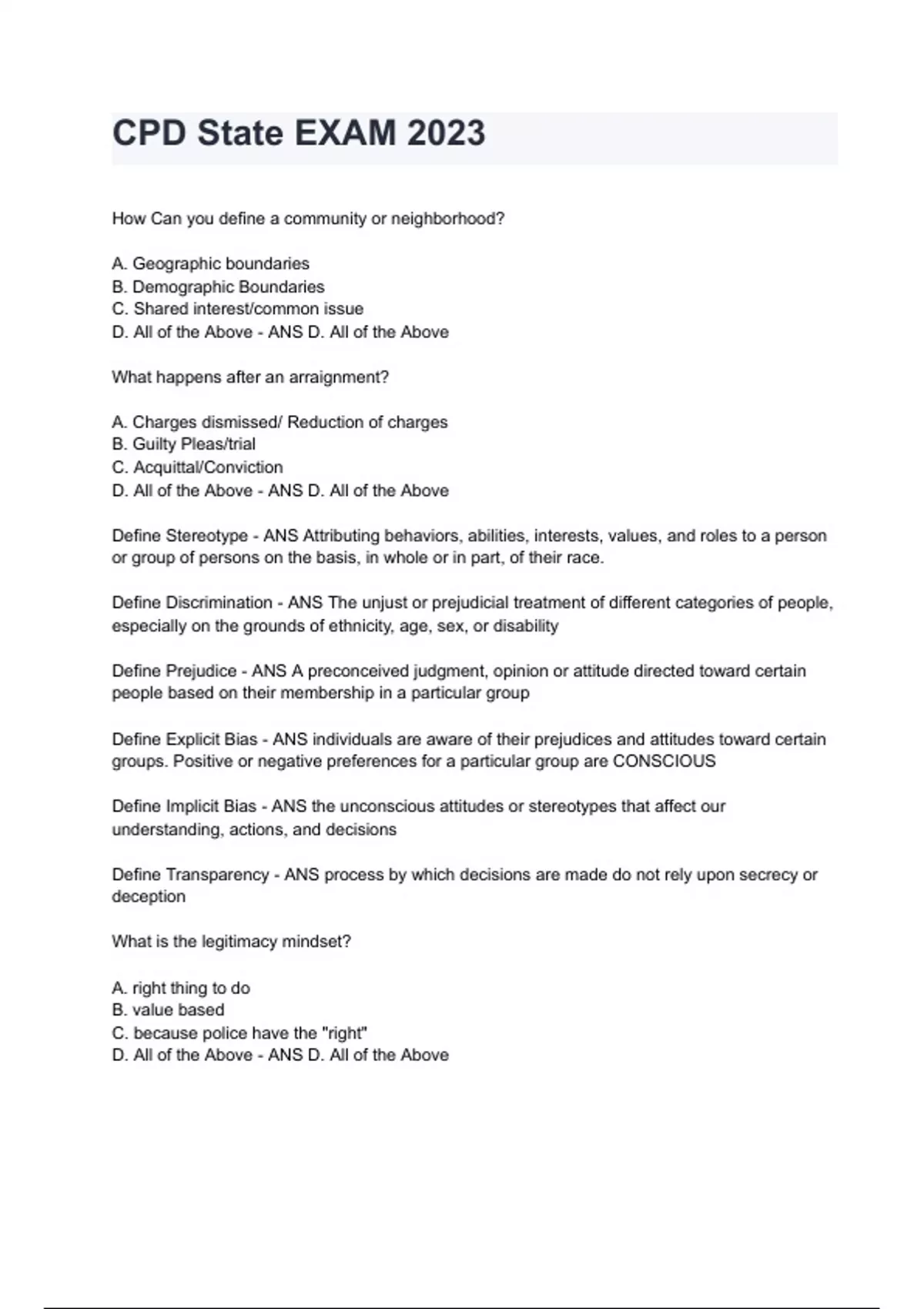 CPD State EXAM 2024/2025 Questions With Completed & Verified Solutions. - CPD - Stuvia US