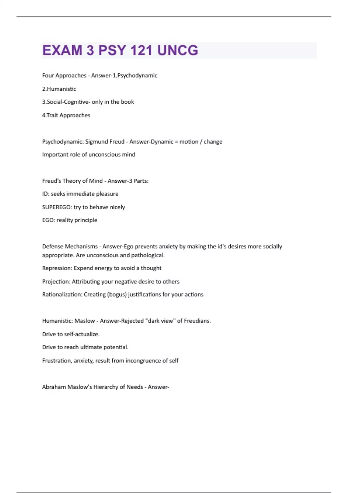 EXAM 3 PSY 121 UNCG Questions and Answers with complete solution - PSY 121 UNCG - Stuvia US