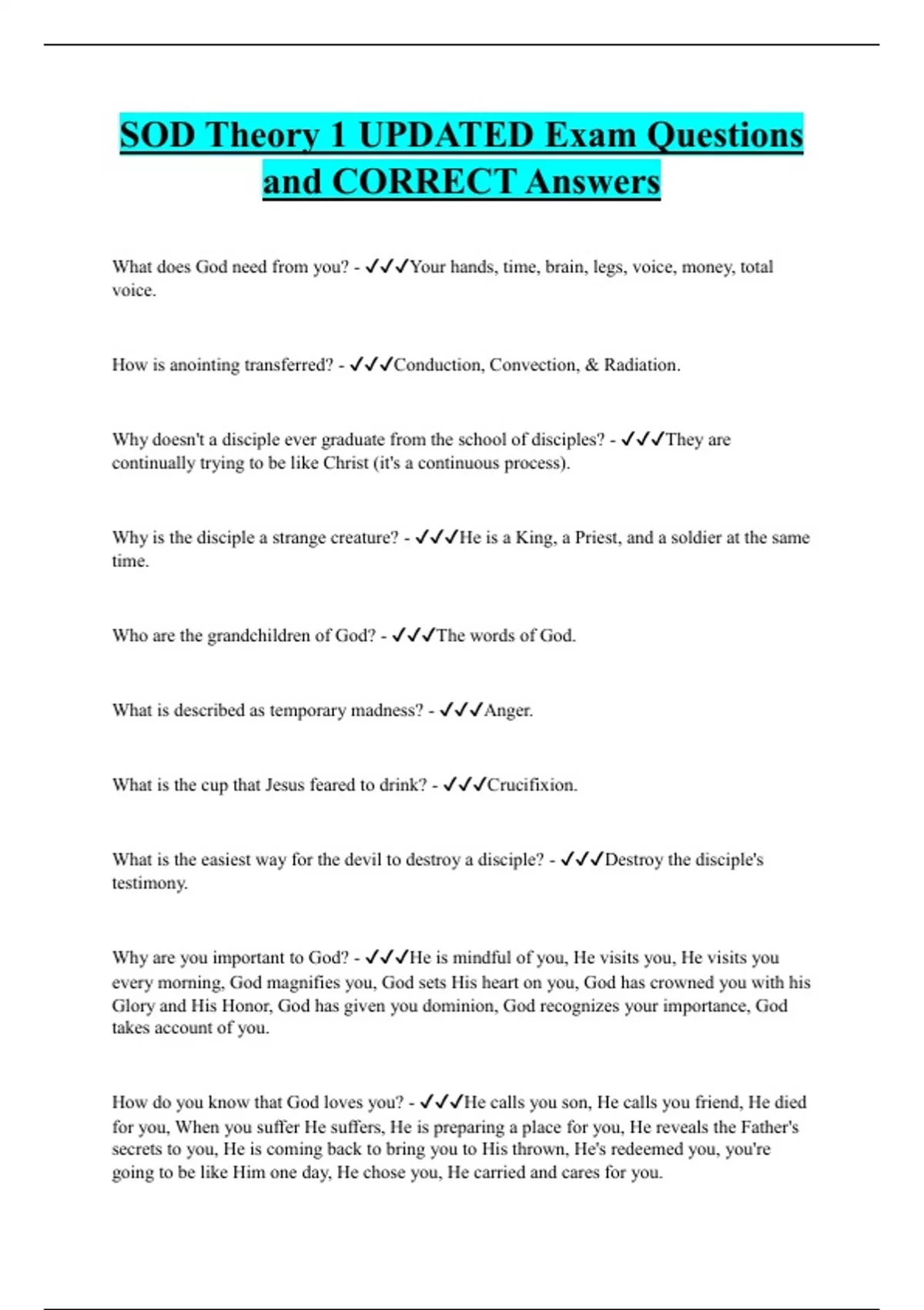 SOD Bundled Exam Questions WITH CORRECT Answers - Stuvia US