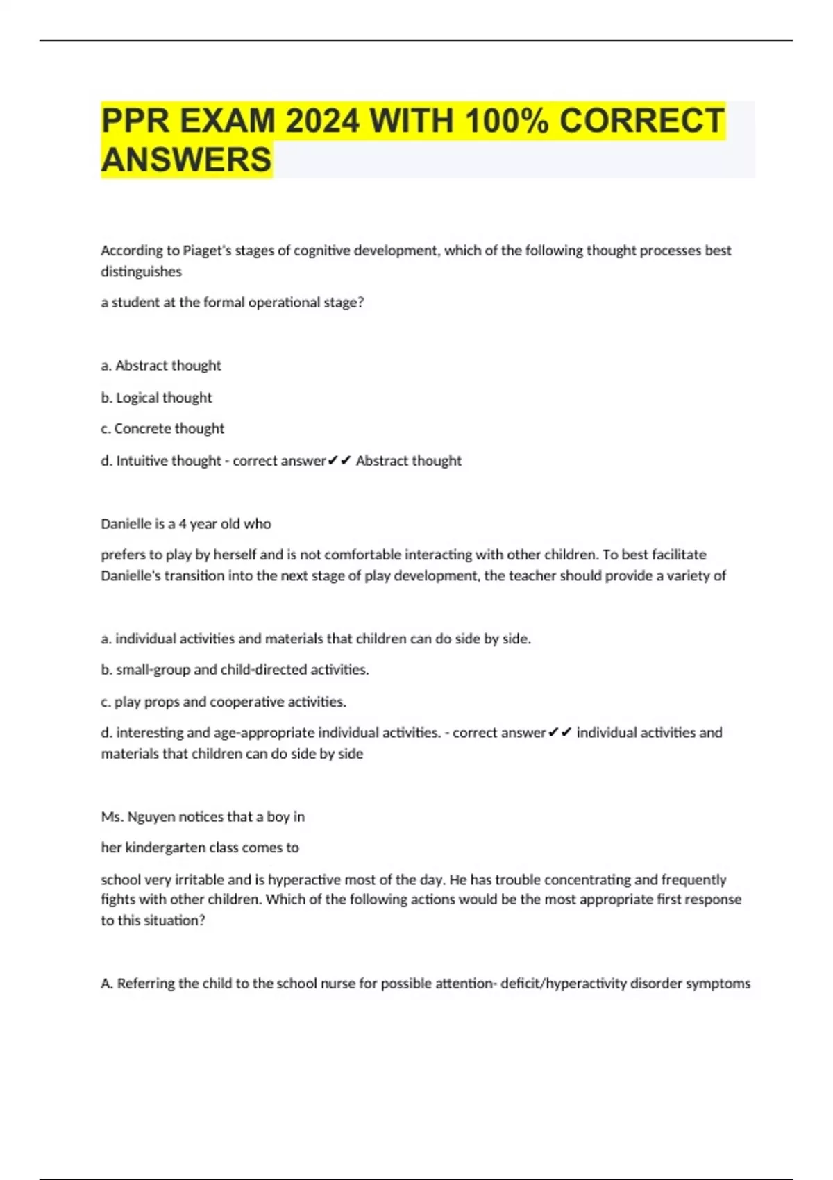 PPR EXAM 2024 WITH 100% CORRECT ANSWERS - PPR - Stuvia US