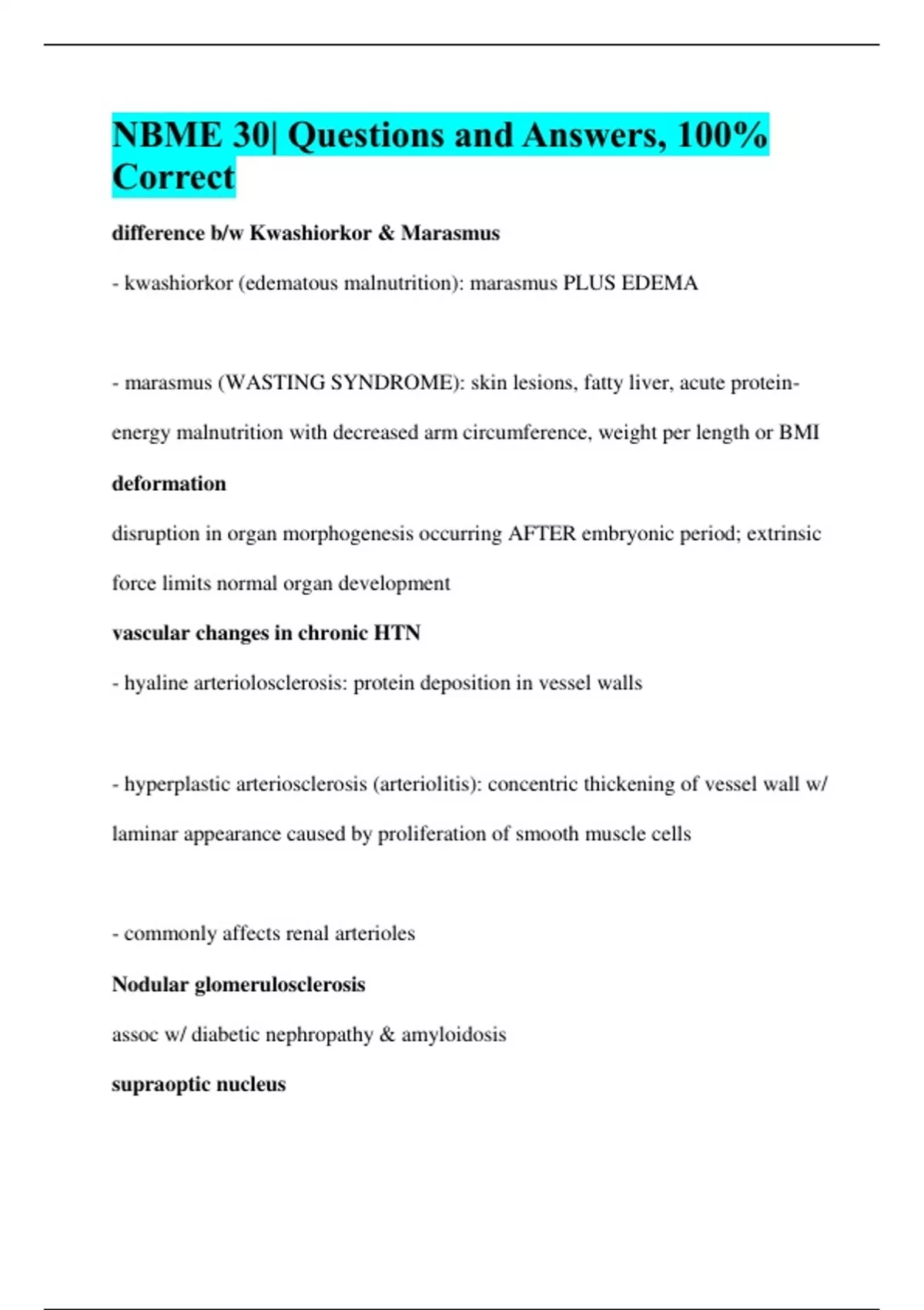 NBME 30| Questions and Answers, 100% Correct - NBME 30 - Stuvia US