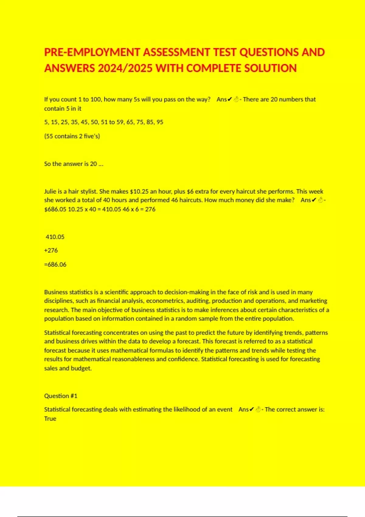 PRE-EMPLOYMENT ASSESSMENT TEST QUESTIONS AND ANSWERS 2024/2025 WITH ...