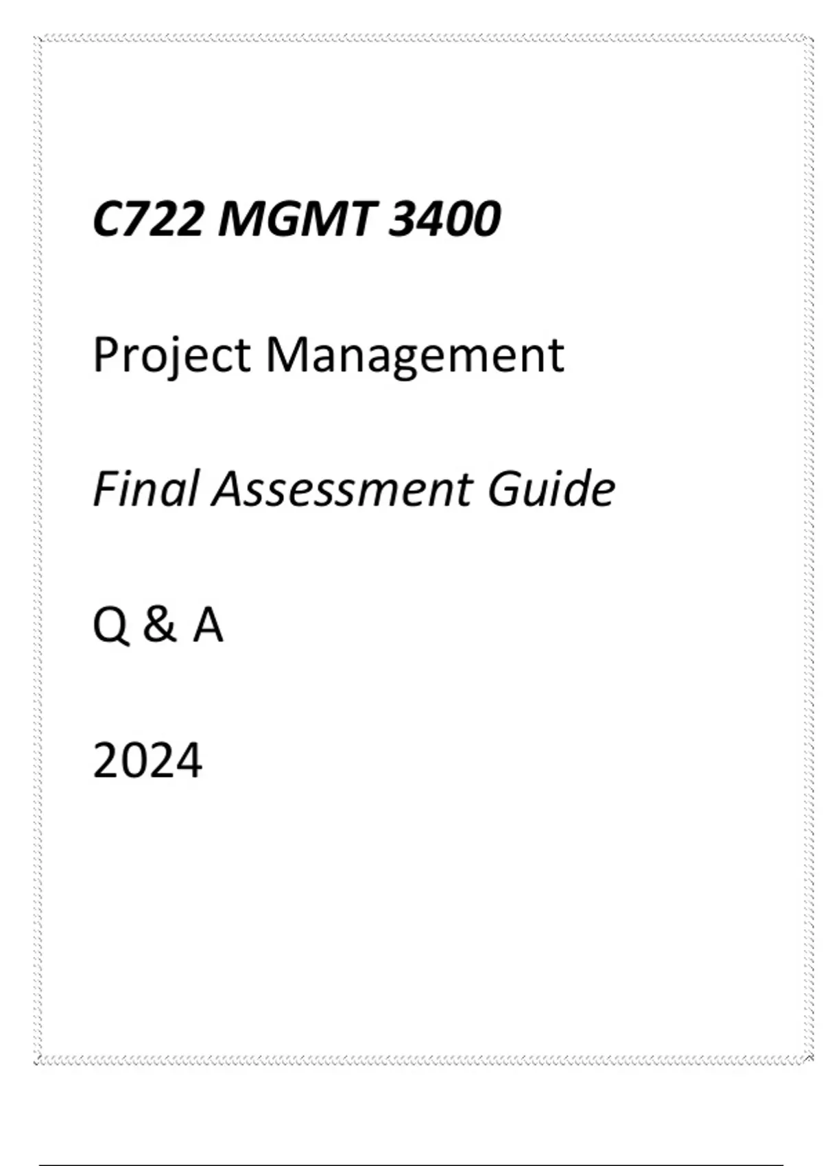 (WGU C722) MGMT 3400 Project Management Final Assessment Guide Q & A ...