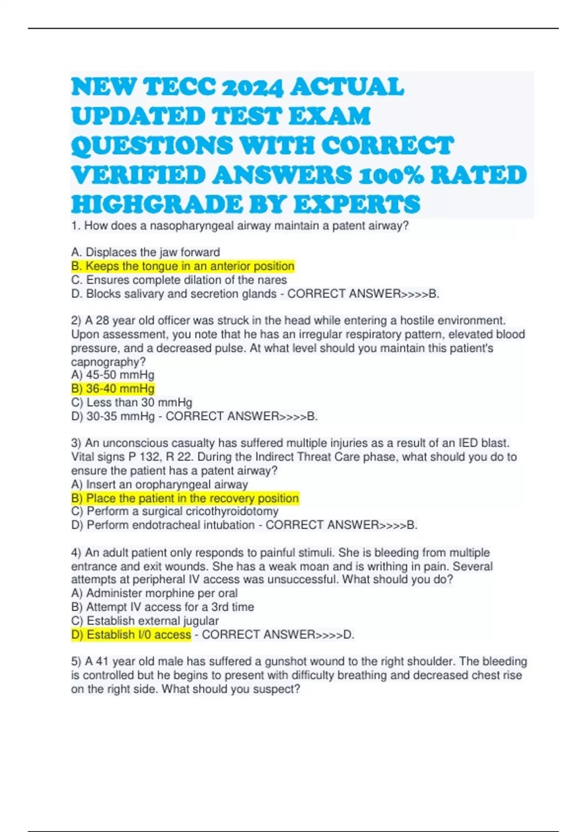 NEW TECC 2024 ACTUAL UPDATED TEST EXAM QUESTIONS WITH CORRECT VERIFIED ...