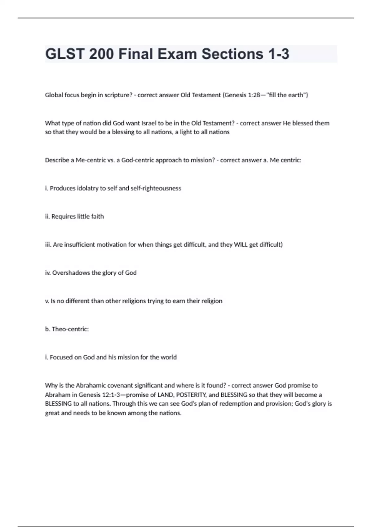 GLST 200 Final Exam Sections 1-3 Liberty University Question and ...