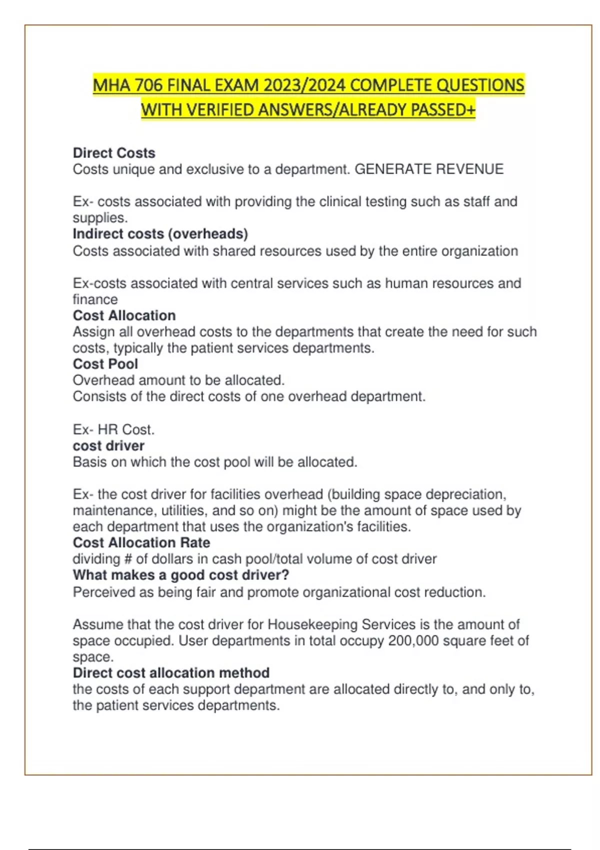 MHA 706 FINAL EXAM 2023/2024 COMPLETE QUESTIONS WITH VERIFIED ANSWERS ...