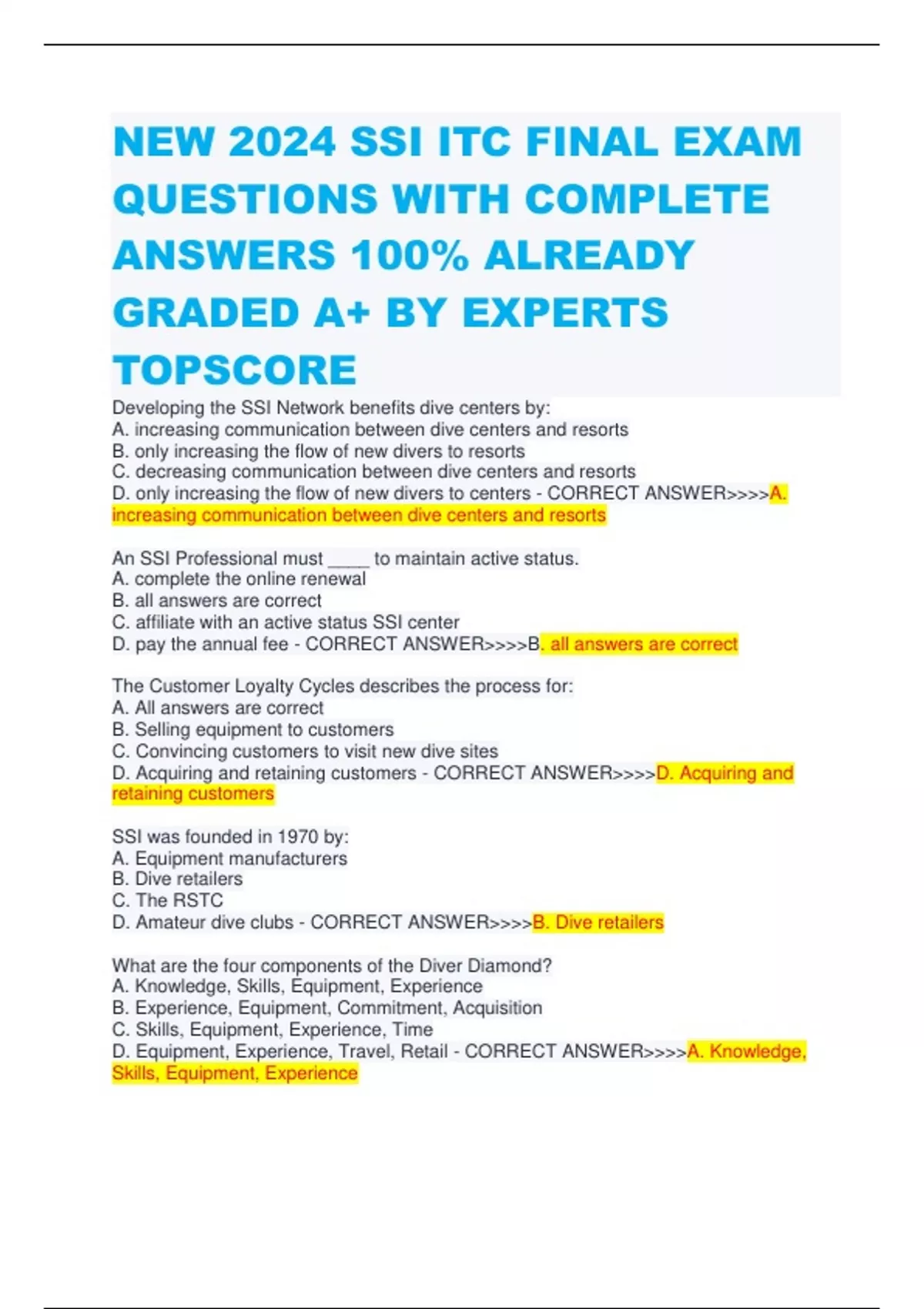 NEW 2024 SSI ITC FINAL EXAM QUESTIONS WITH COMPLETE ANSWERS 100% ...