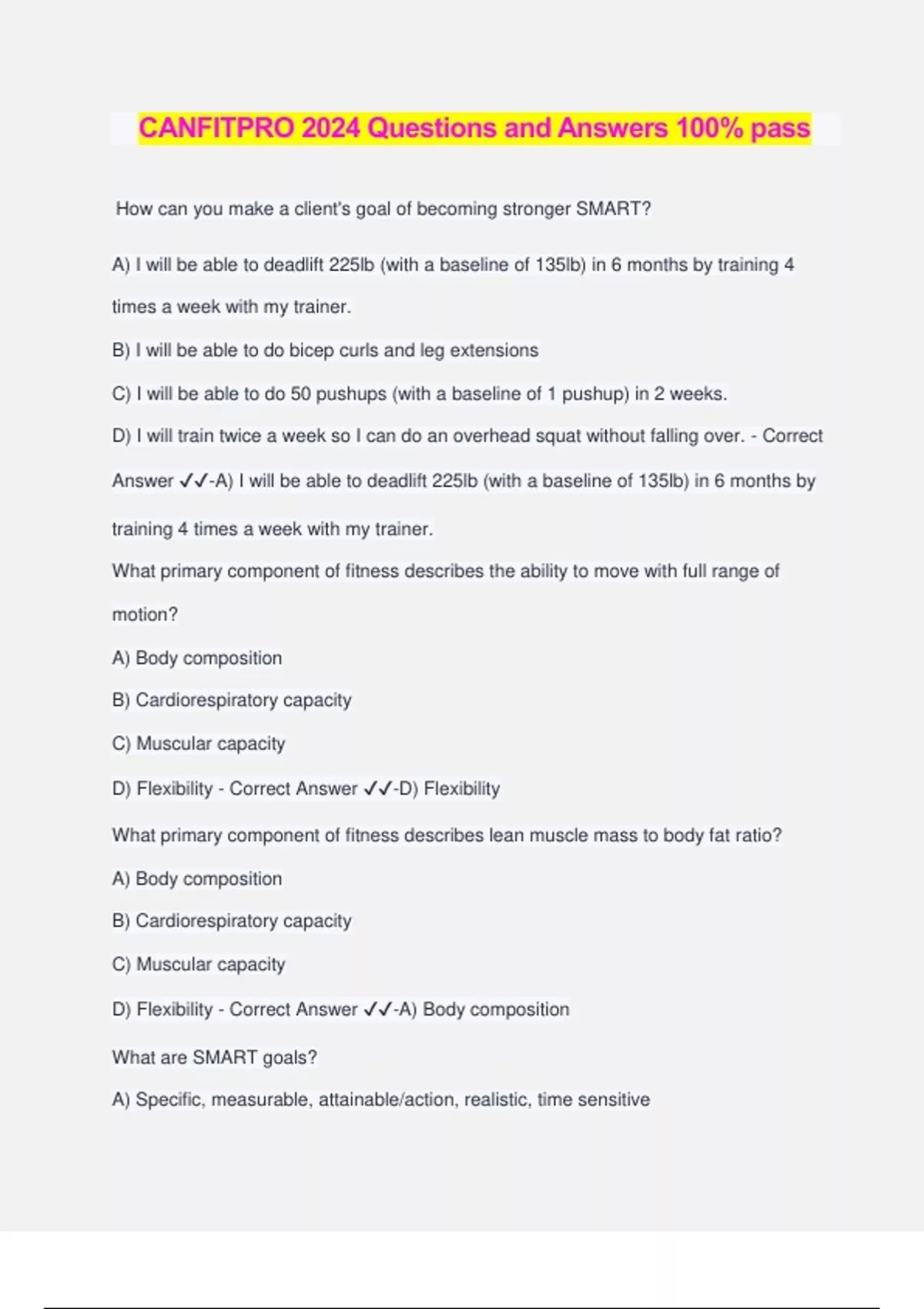 CANFITPRO 2024 Questions and Answers 100% pass - CanfitPro - Stuvia US