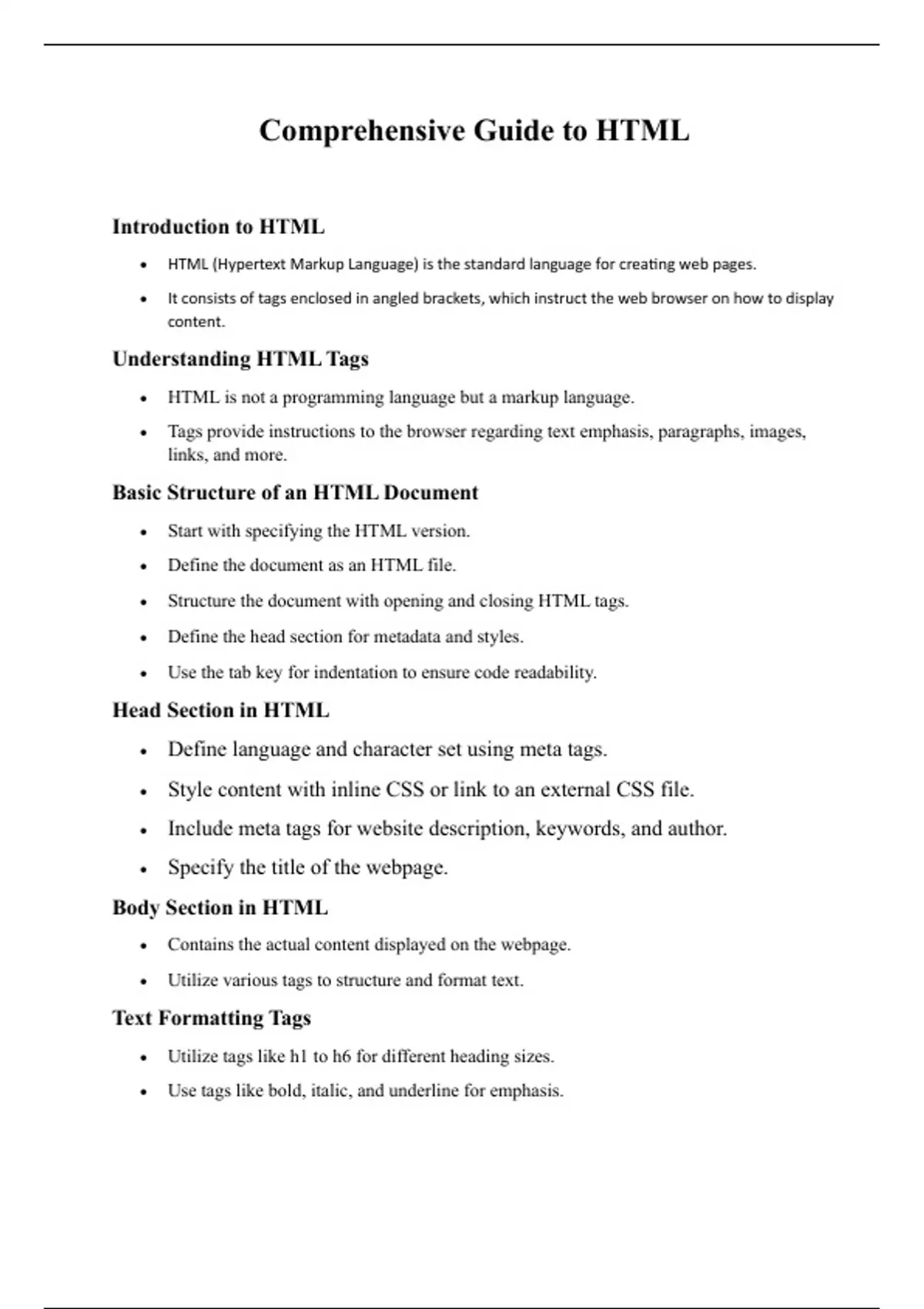Comprehensive Guide to HTML - BSROM - Stuvia US