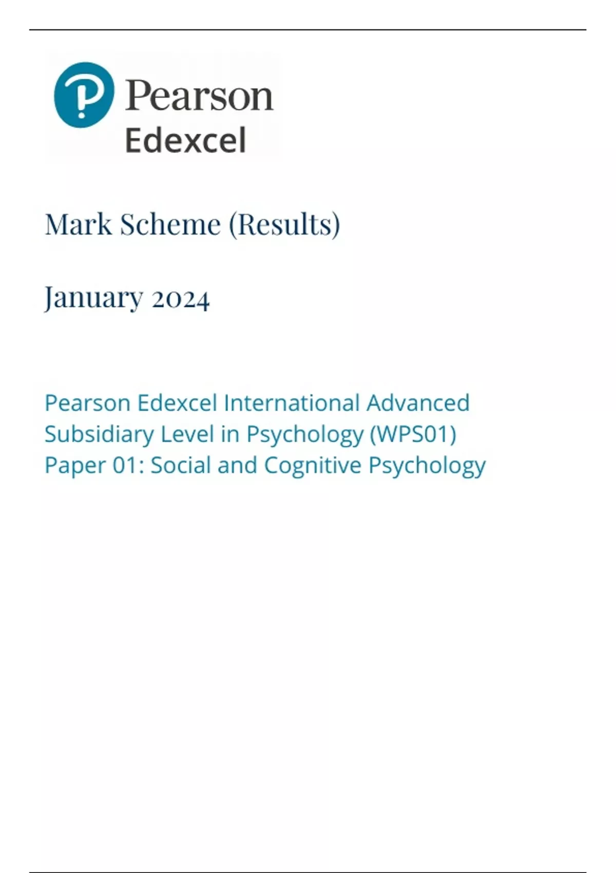 Pearson Edexcel 2024 International Advanced Subsidiary Level Mark ...