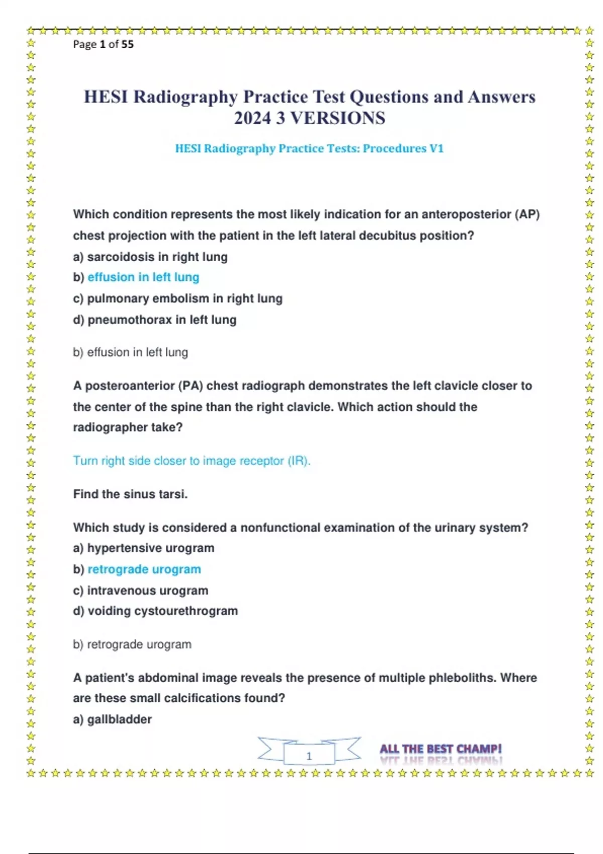 HESI RADIOGRAPHY EXAM NEWEST 2024 ACTUAL EXAM COMPLETE QUESTIONS AND ...