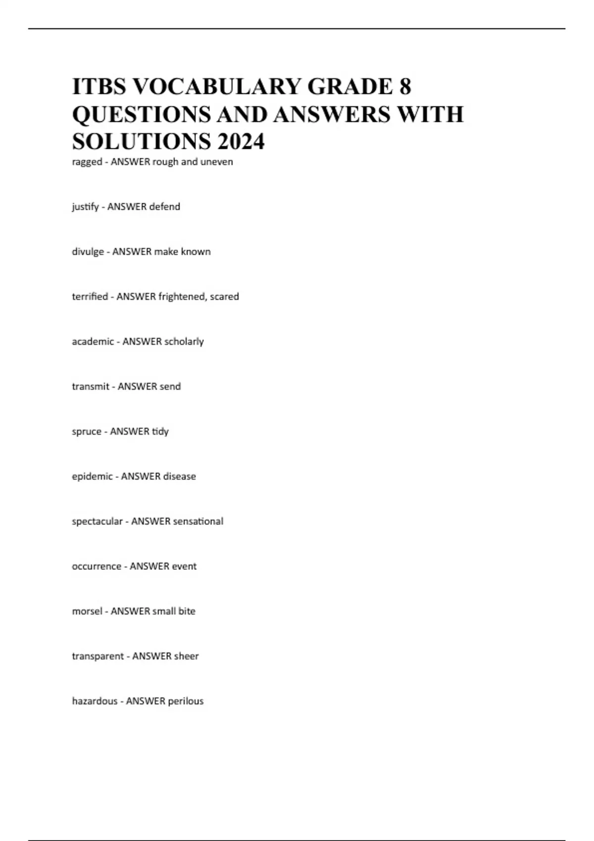 ITBS VOCABULARY GRADE 8 QUESTIONS AND ANSWERS WITH SOLUTIONS 2024 ...