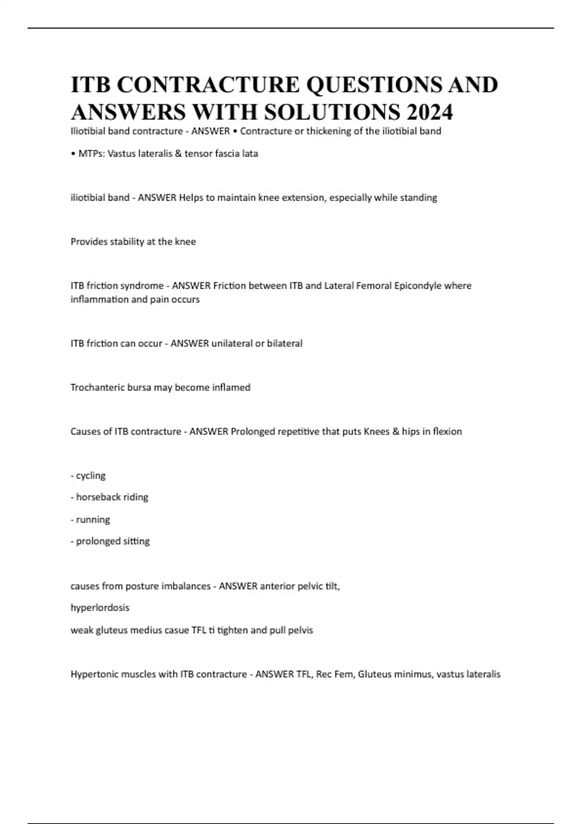 ITB CONTRACTURE QUESTIONS AND ANSWERS WITH SOLUTIONS 2024 - ITBS ...