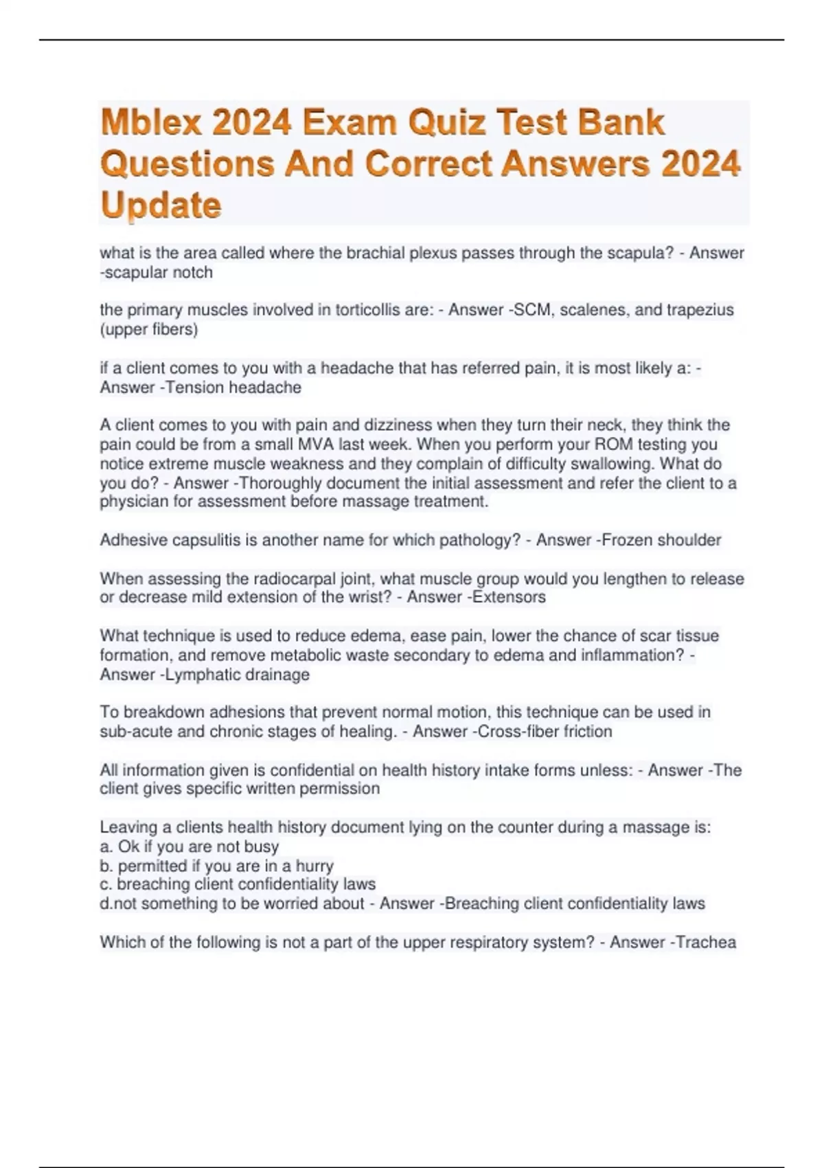 Mblex 2024 Exam Quiz Test Bank Questions And Correct Answers 2024 ...