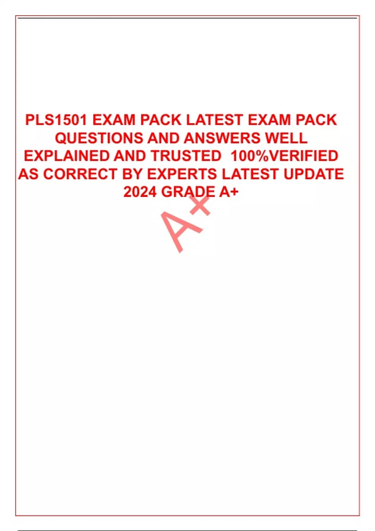 PLS1501 EXAM PACK LATEST EXAM PACK QUESTIONS AND ANSWERS WELL EXPLAINED ...
