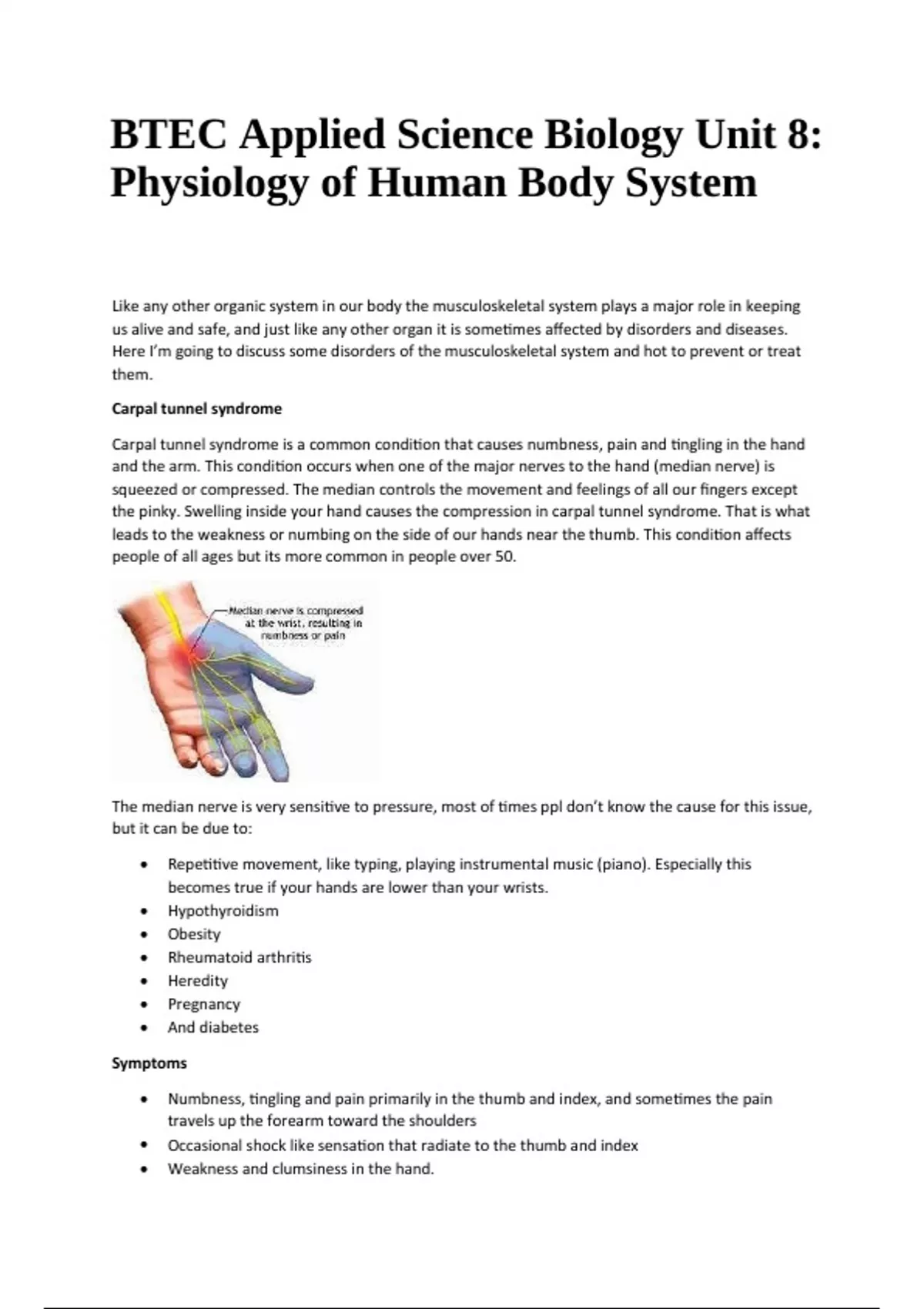 BTEC Applied Science Biology Unit 8: Physiology of Human Body System ...