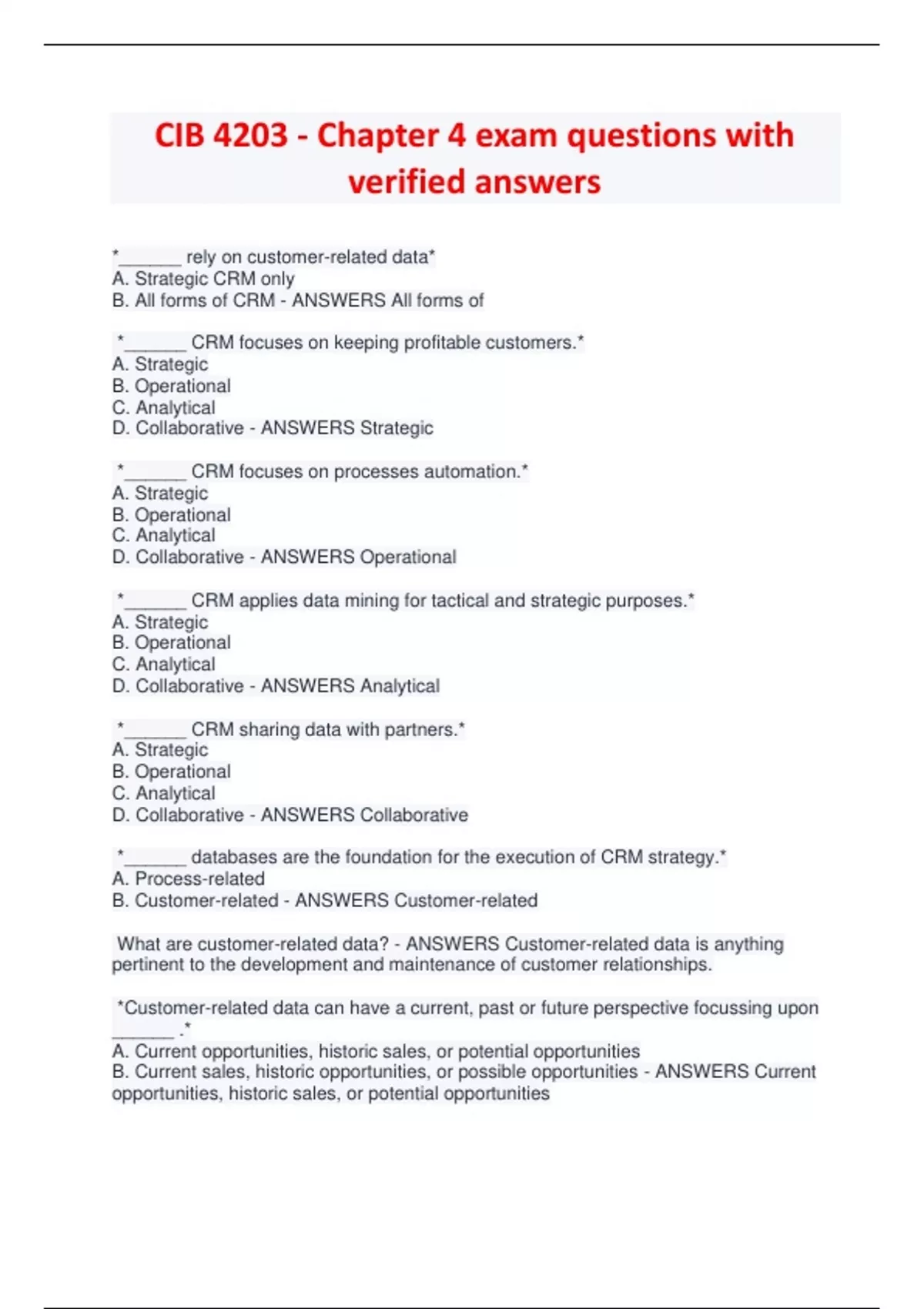 CIB 4203 - Chapter 4 exam questions with verified answers - CIB - Stuvia US