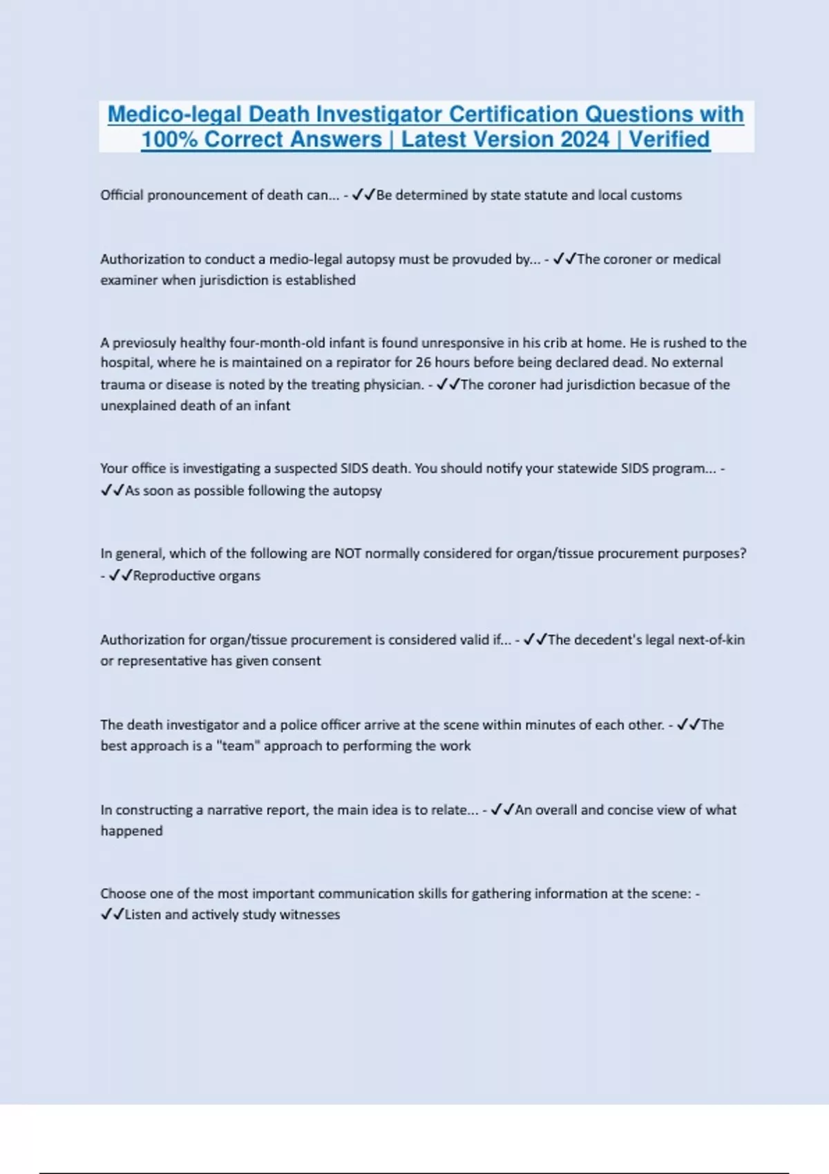 Medico-legal Death Investigator Certification Questions with 100% ...