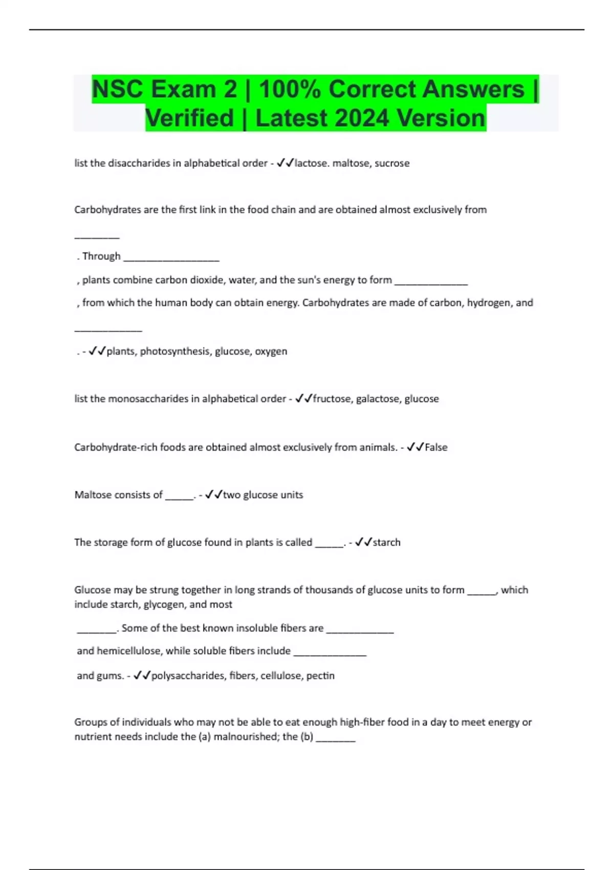 NSC Exam 2 | 100% Correct Answers | Verified | Latest 2024 Version ...
