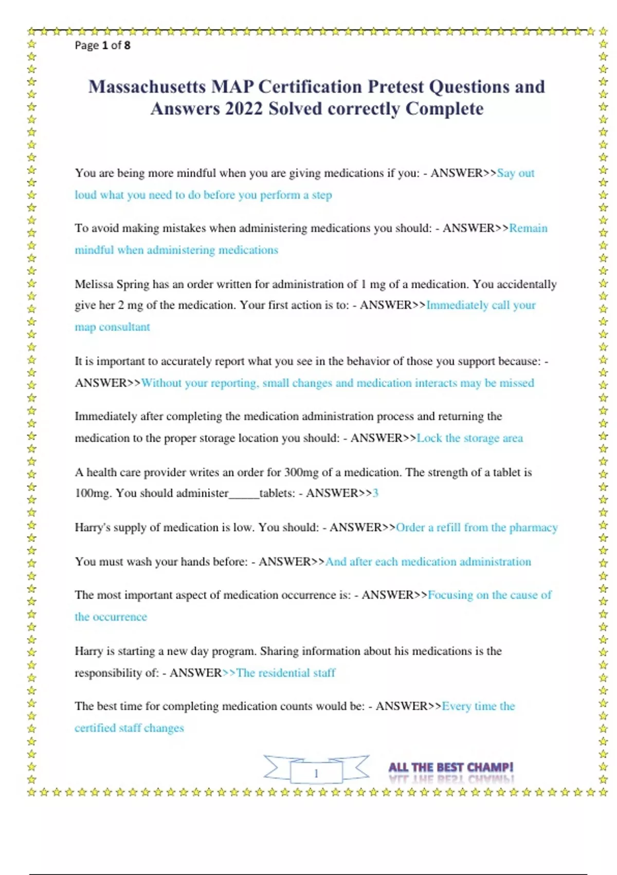 Massachusetts MAP Certification Pretest Questions and Answers 2022 ...