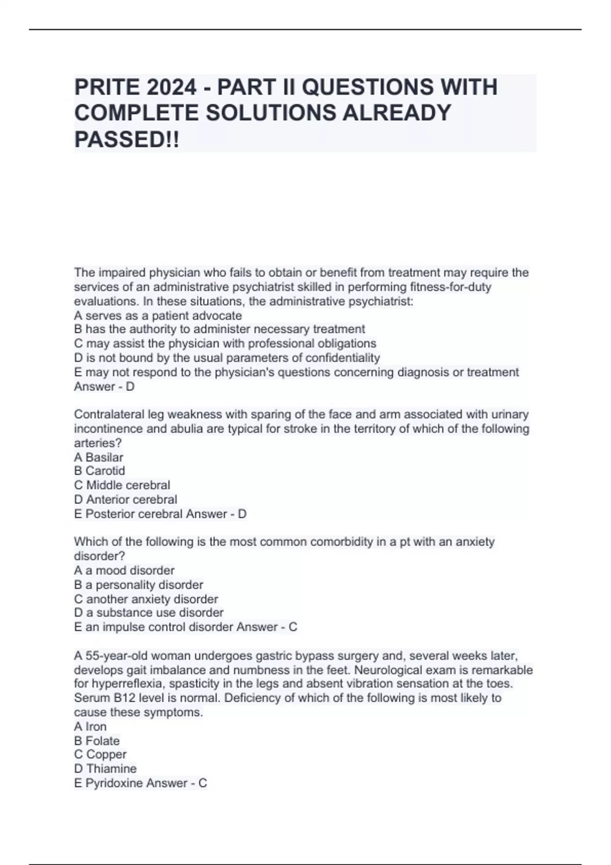 PRITE 2024 - PART II QUESTIONS WITH COMPLETE SOLUTIONS ALREADY PASSED!! - PRITE - Stuvia US