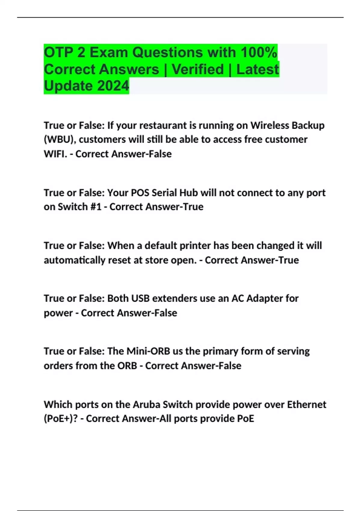 OTP 2 Exam Questions with 100% Correct Answers | Verified | Latest ...