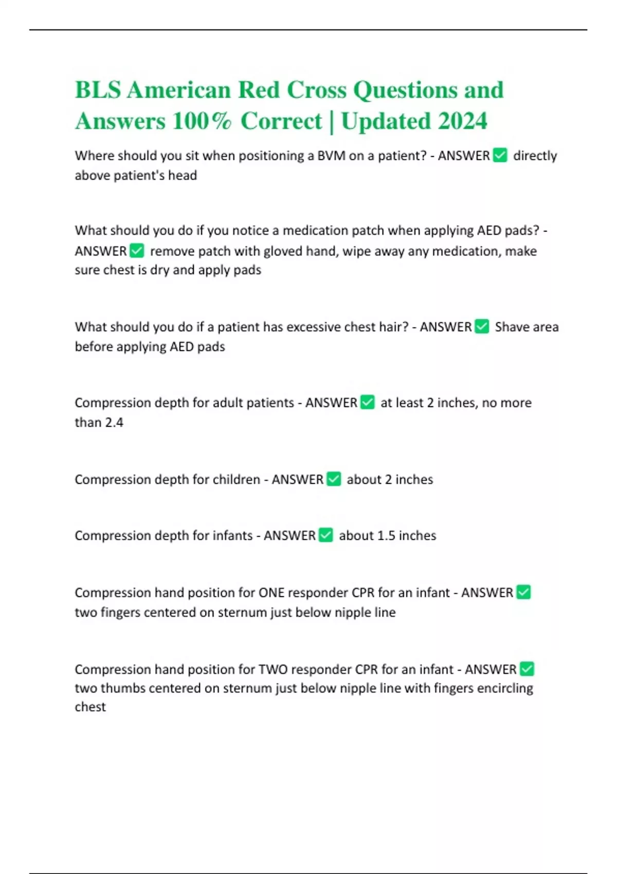 BLS American Red Cross Questions and Answers 100% Correct | Updated ...