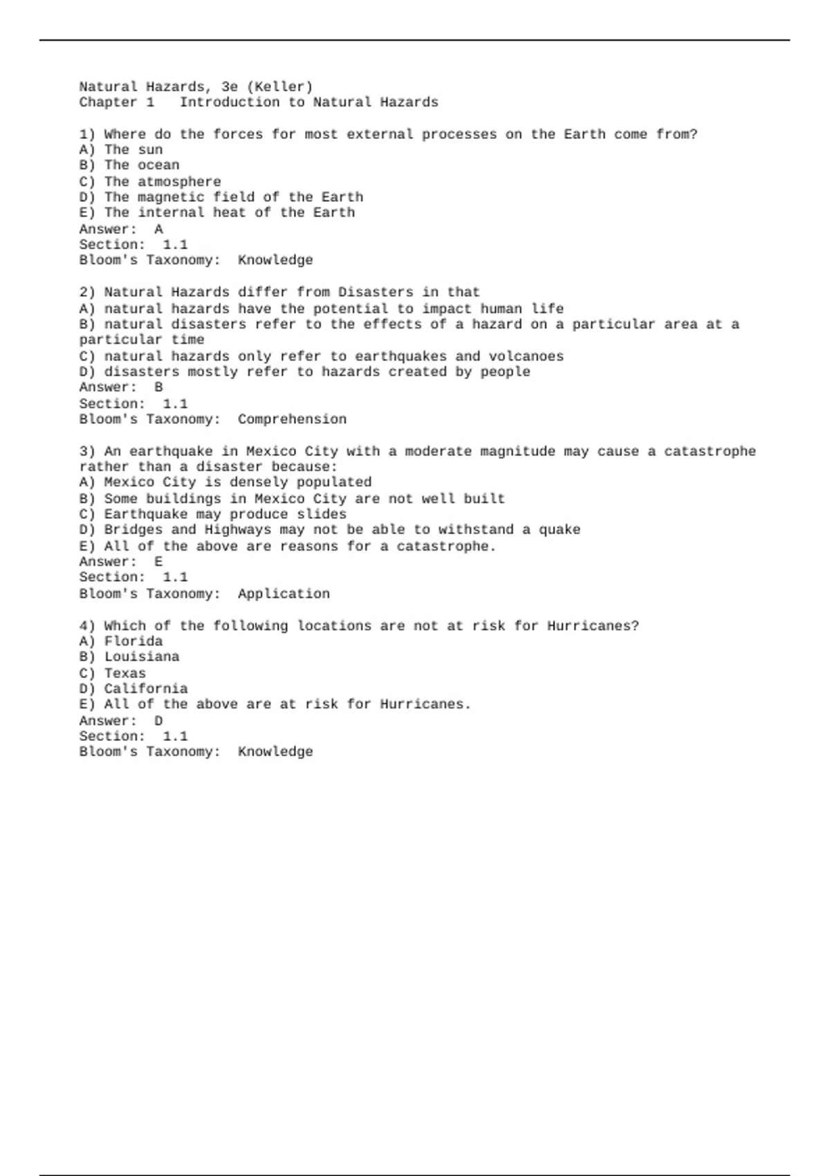 Download the official test bank for Natural Hazards Earth_s Processes ...