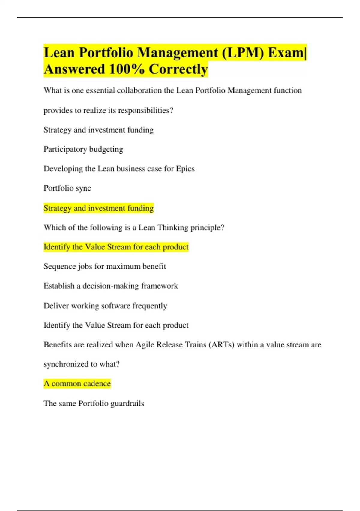 SAFe 6.0 - Lean Portfolio Management (LPM) Practice Test 1|Lean ...