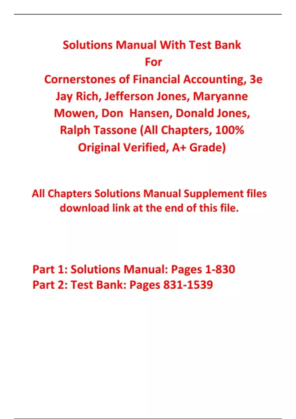 Solutions Manual With Test Bank for Cornerstones of Financial ...
