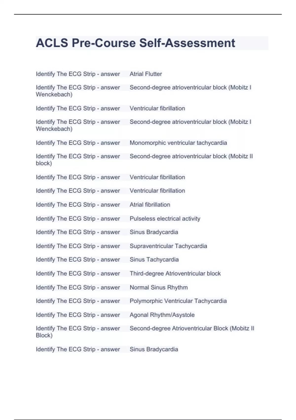 ACLS Pre-Course Self-Assessment Questions and Answers Latest Updated ...