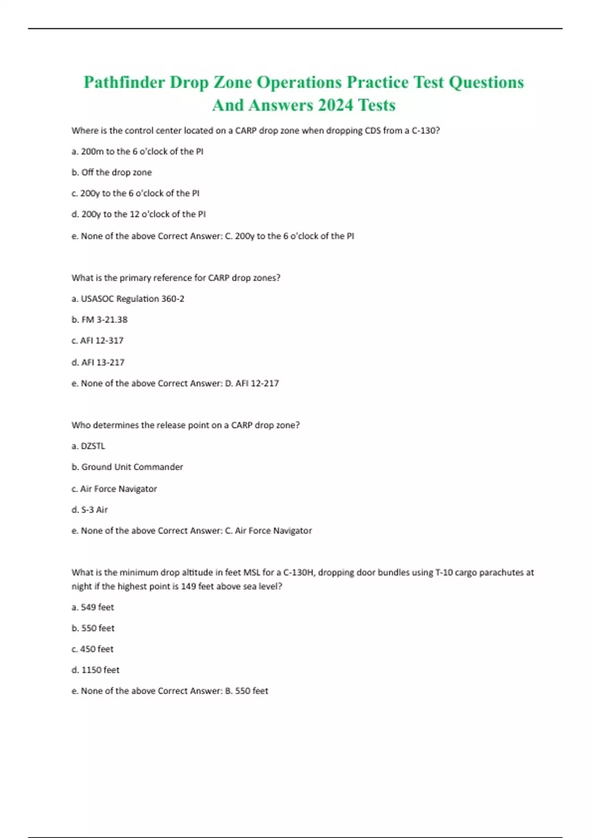 Pathfinder Drop Zone Operations Practice Test Questions And Answers ...