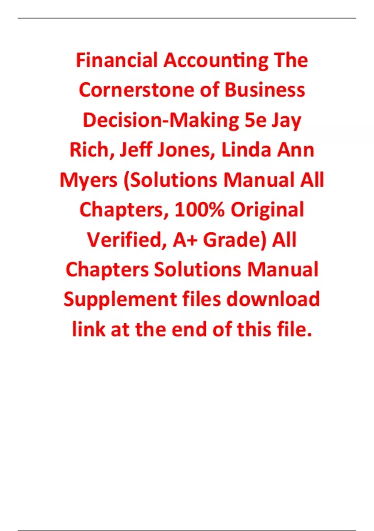 Solutions Manual for Financial Accounting The Cornerstone of Business ...