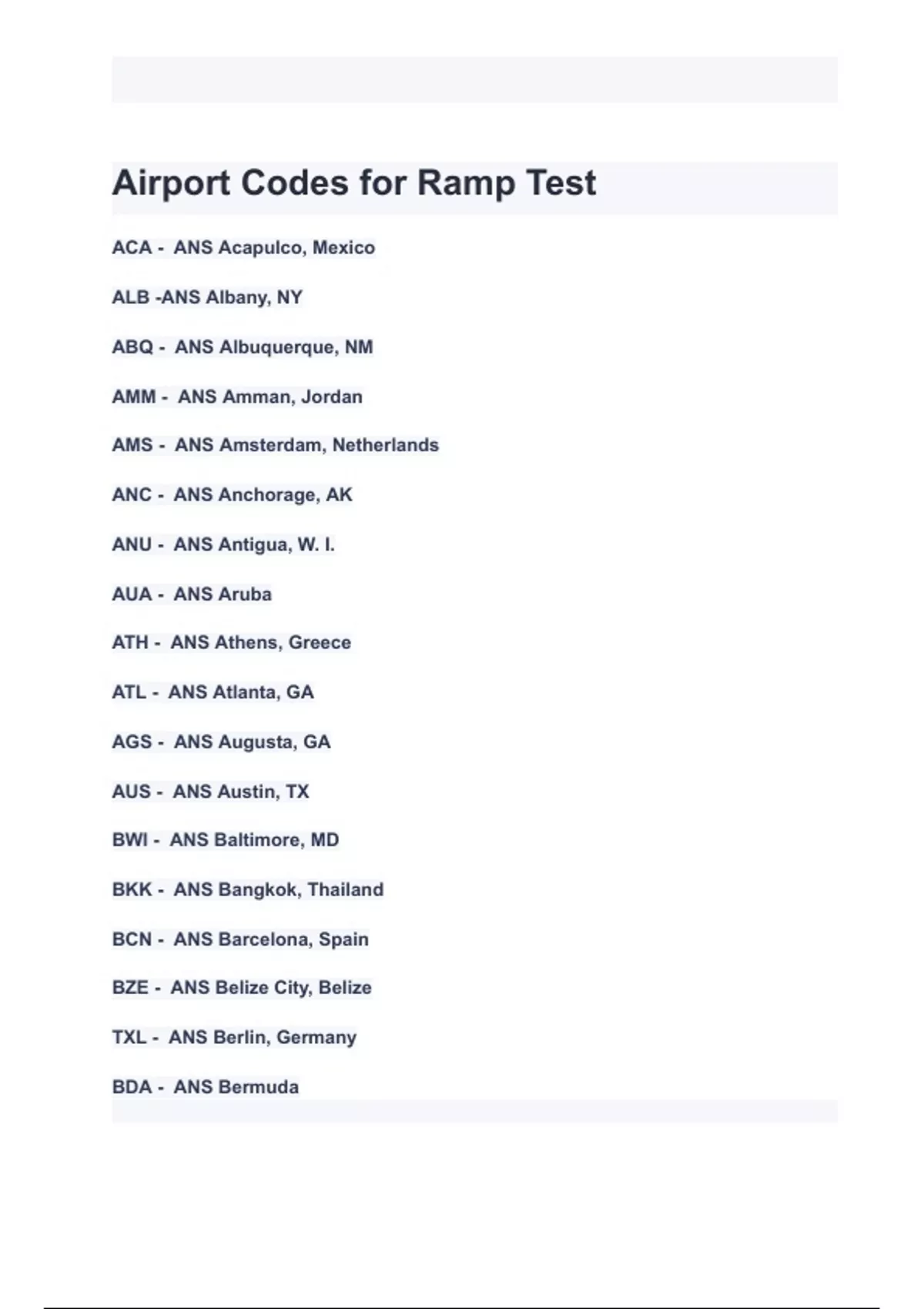 Airport Codes for Ramp Test 2024 Questions with complete solutions( A+ ...