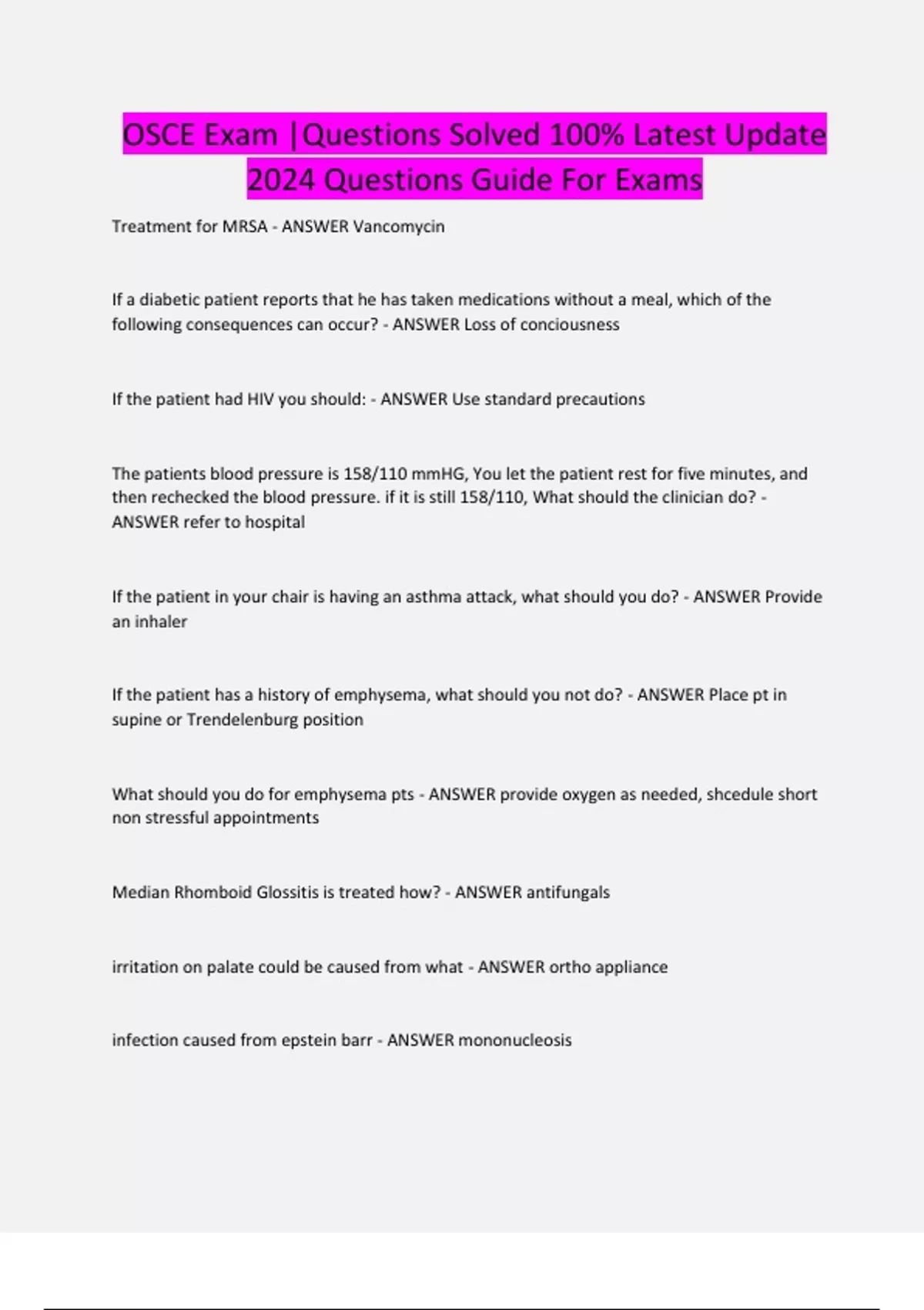 OSCE Exam |Questions Solved 100% Latest Update 2024 Questions Guide For ...