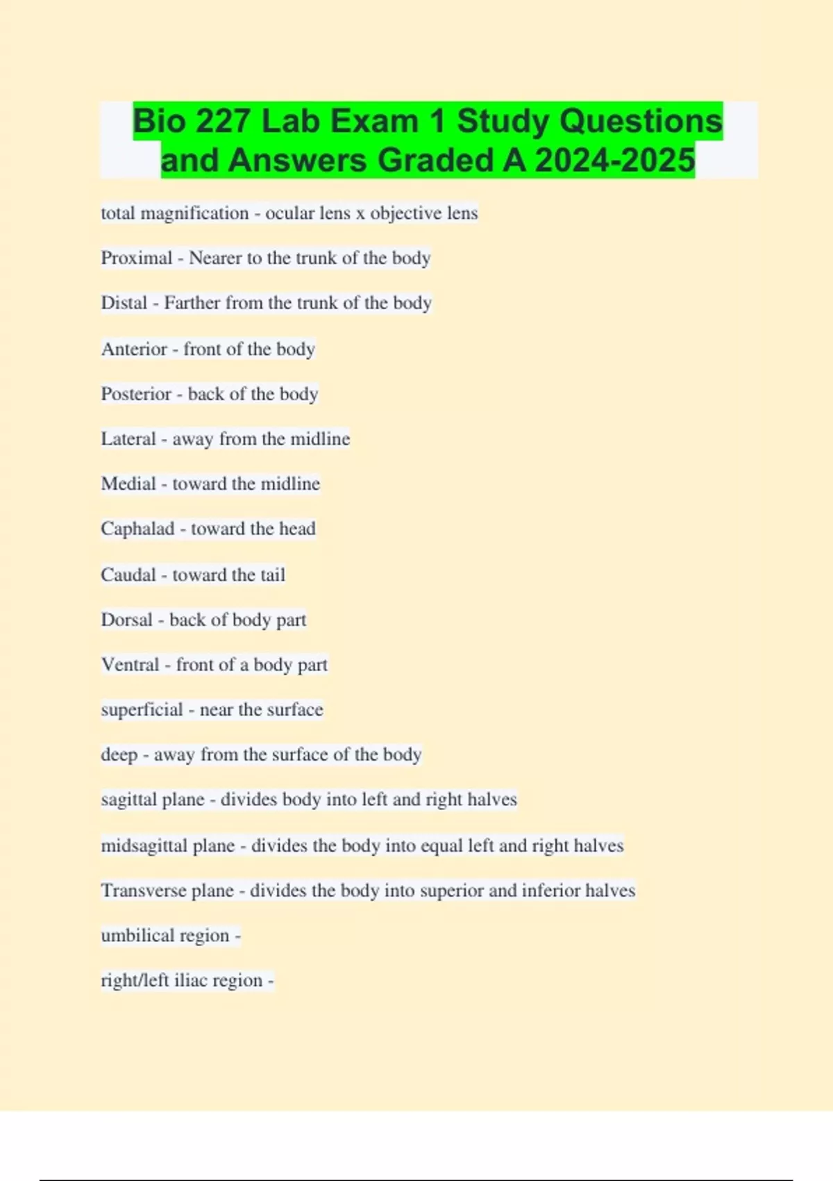 Bio 227 Lab Exam 1 Study Questions and Answers Graded A - Bio 227 - Stuvia US