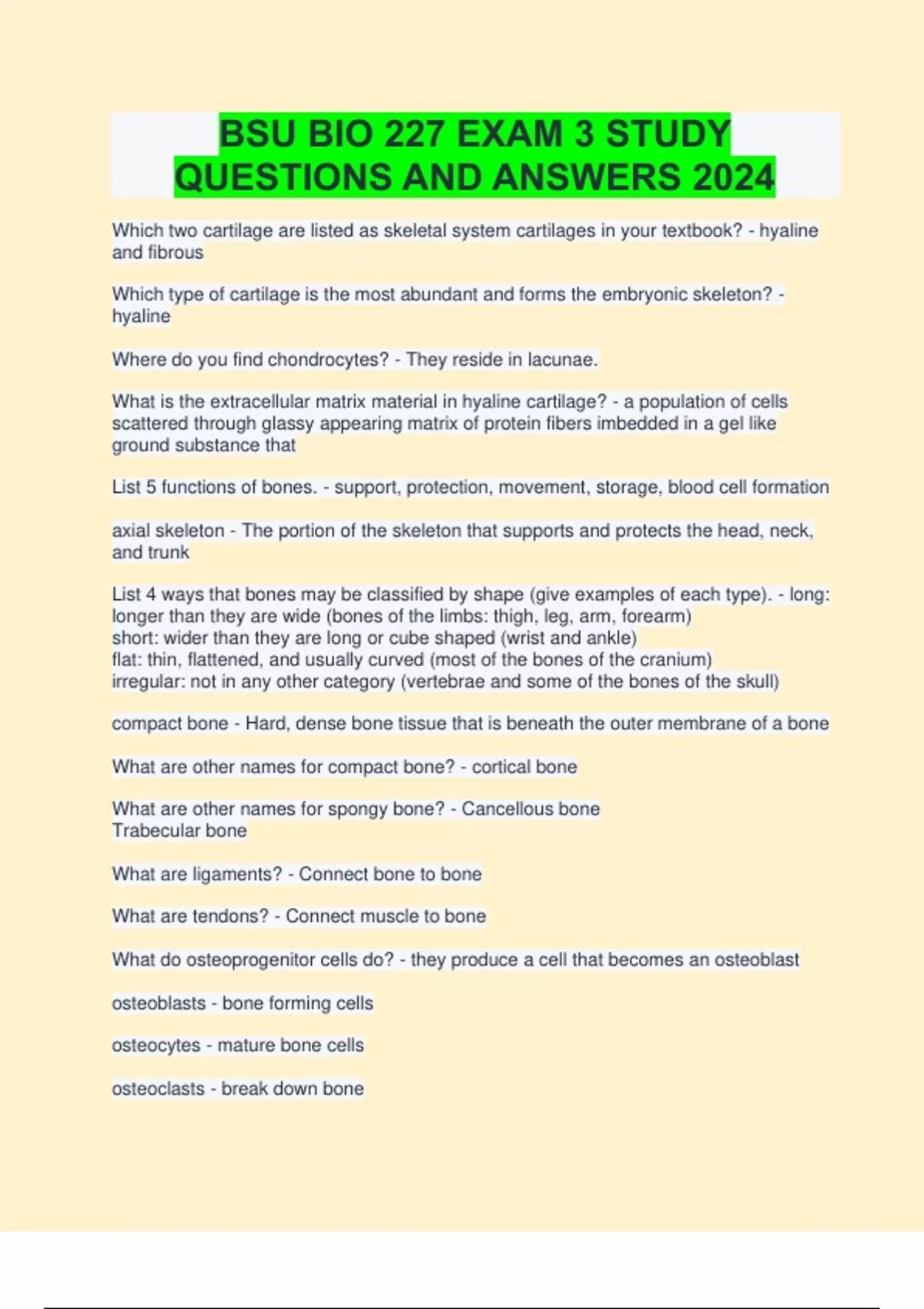 BSU BIO 227 EXAM 3 STUDY QUESTIONS AND ANSWERS 2024 - BSU BIO 227 ...