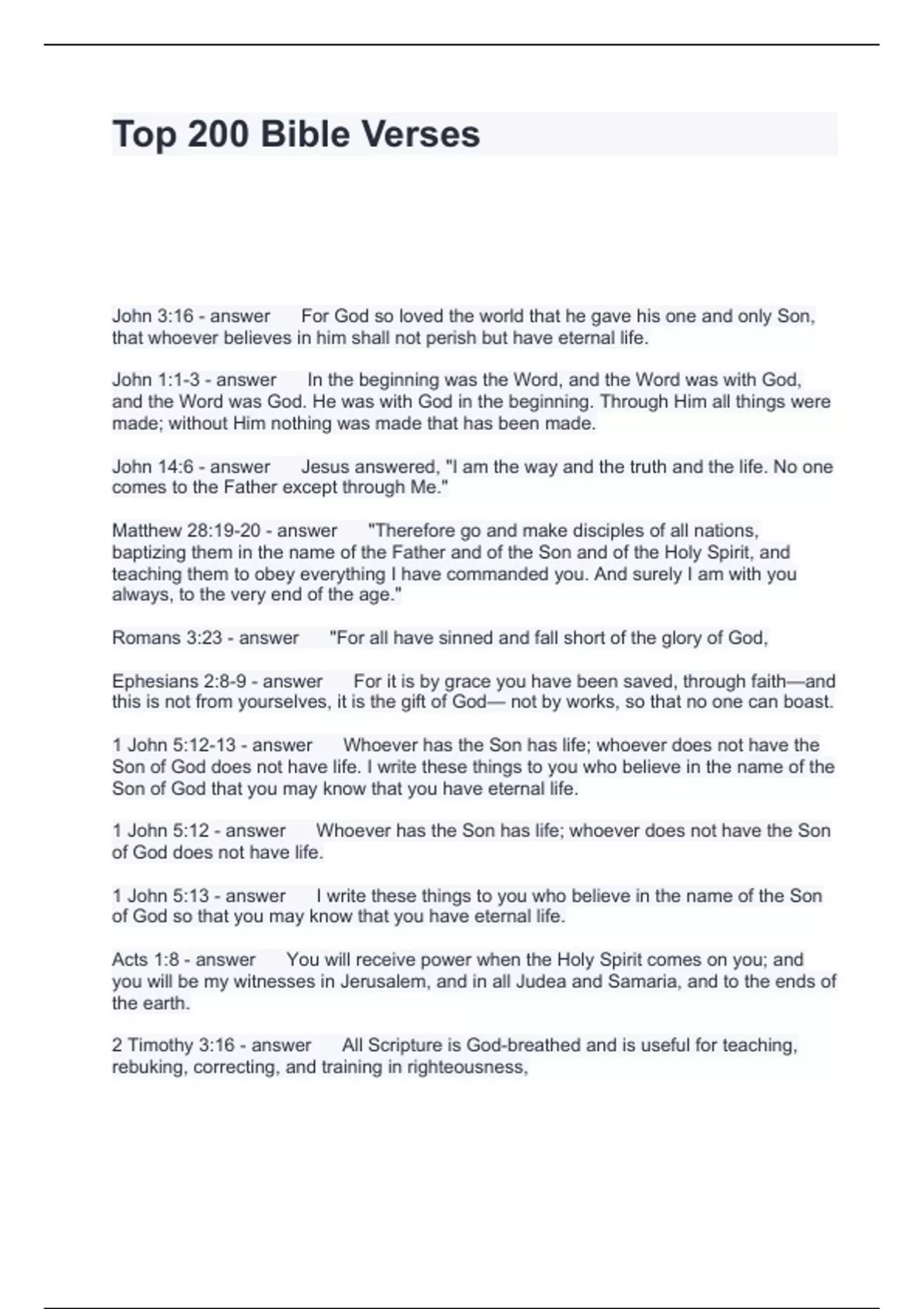 Top 200 Bible Verses Questions and Answers 2024 - Bible - Stuvia US