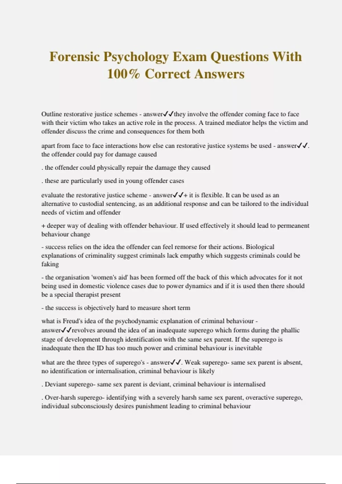 Forensic Psychology Exam Questions With 100% Correct Answers - Forensic ...