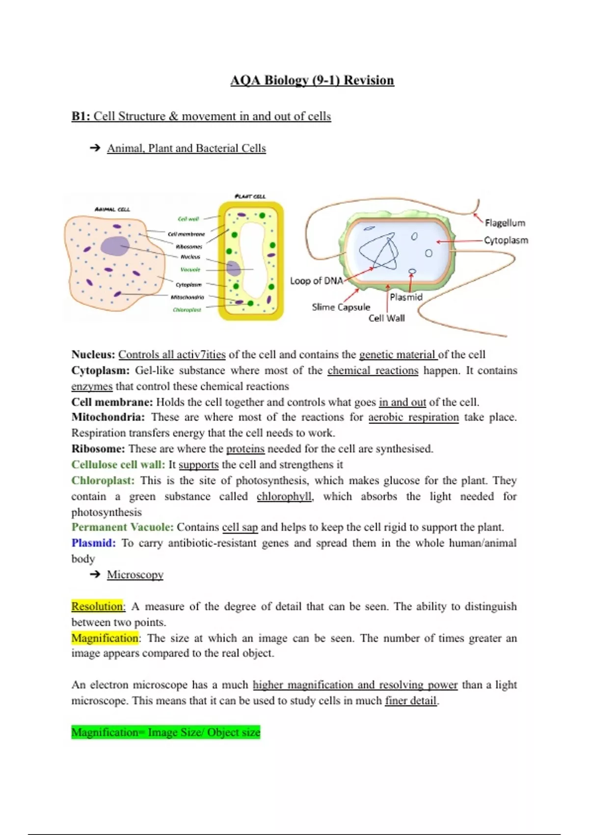 Summary GCSE AQA Biology (9-1) Full Course Revision - Biology - Stuvia UK