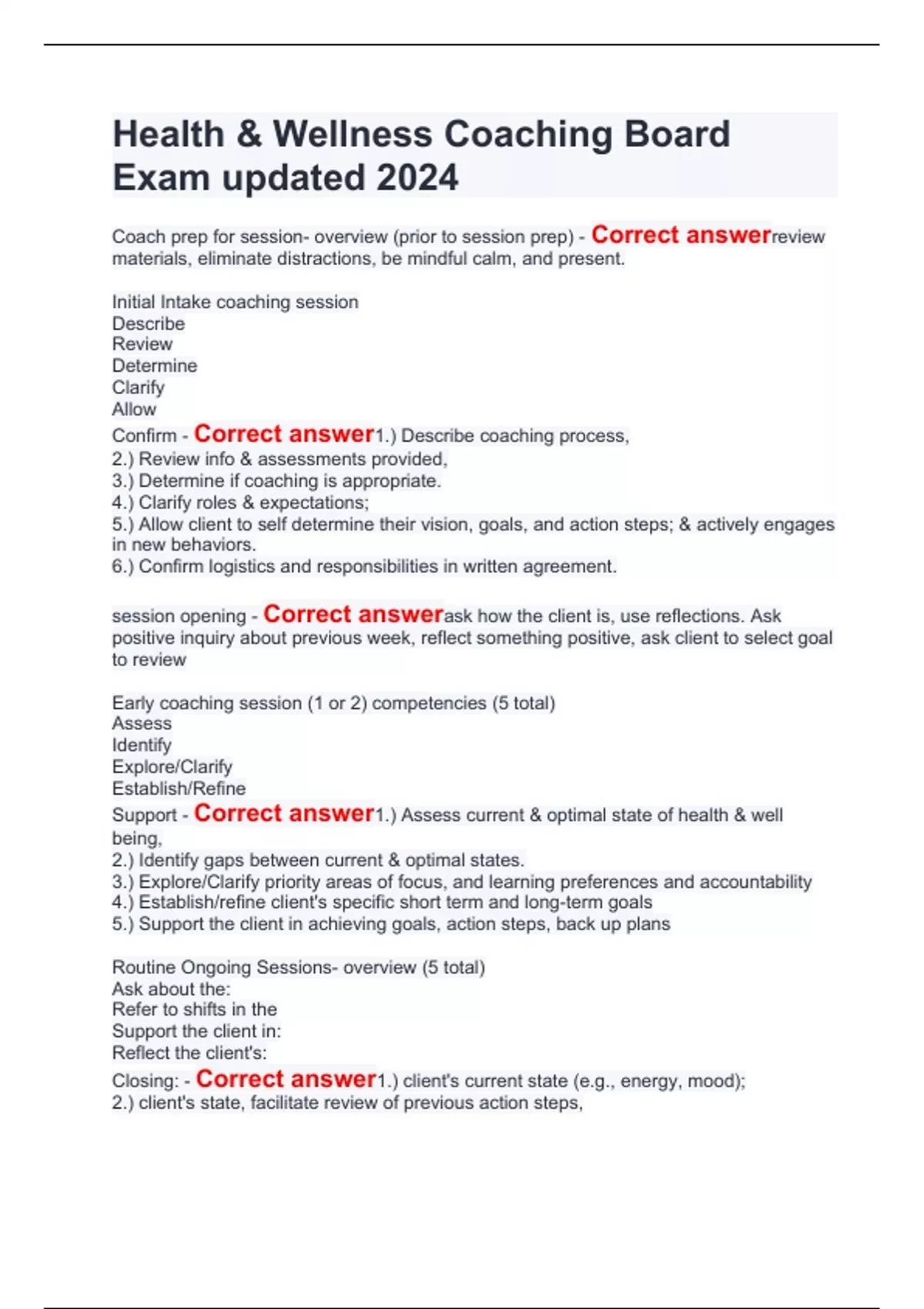 Health & Wellness Coaching Board Exam updated 2024 - Health & Wellness ...